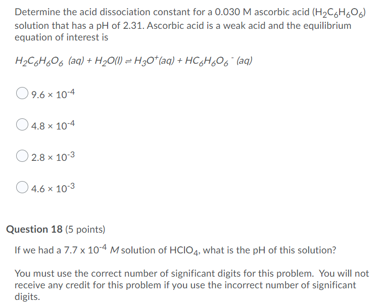 Solved Determine the acid dissociation constant for a 0.030 | Chegg.com