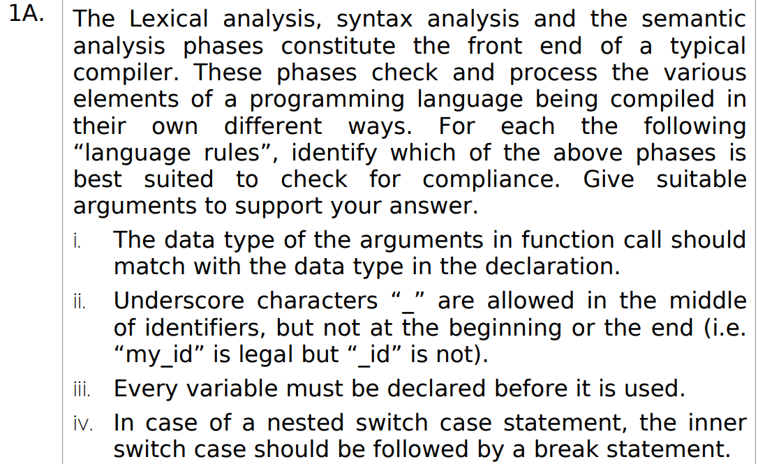 Solved 1A. The Lexical analysis, syntax analysis and the | Chegg.com