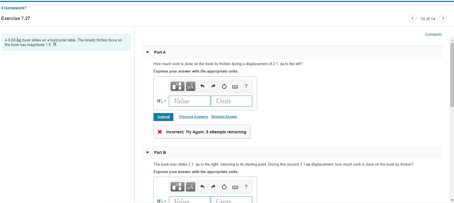 Solved Homework Exercise 7.27 ③ 10 of 14 Constants A 0.60-kg | Chegg.com
