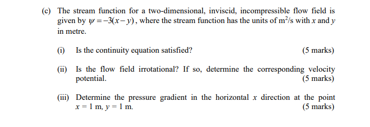 Solved (e) The stream function for a two-dimensional, | Chegg.com