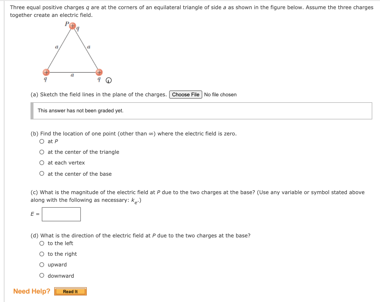 Solved Three equal positive charges q are at the corners of | Chegg.com