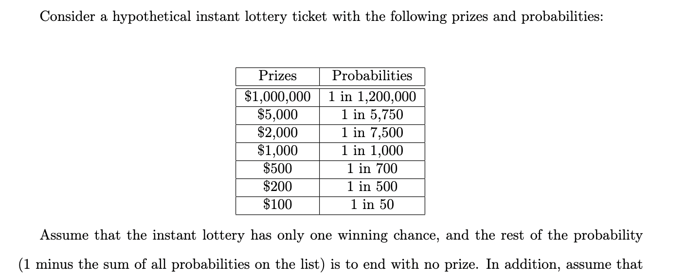 Solved Consider a hypothetical instant lottery ticket with | Chegg.com