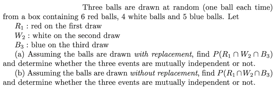 Solved Three balls are drawn at random (one ball each time) | Chegg.com