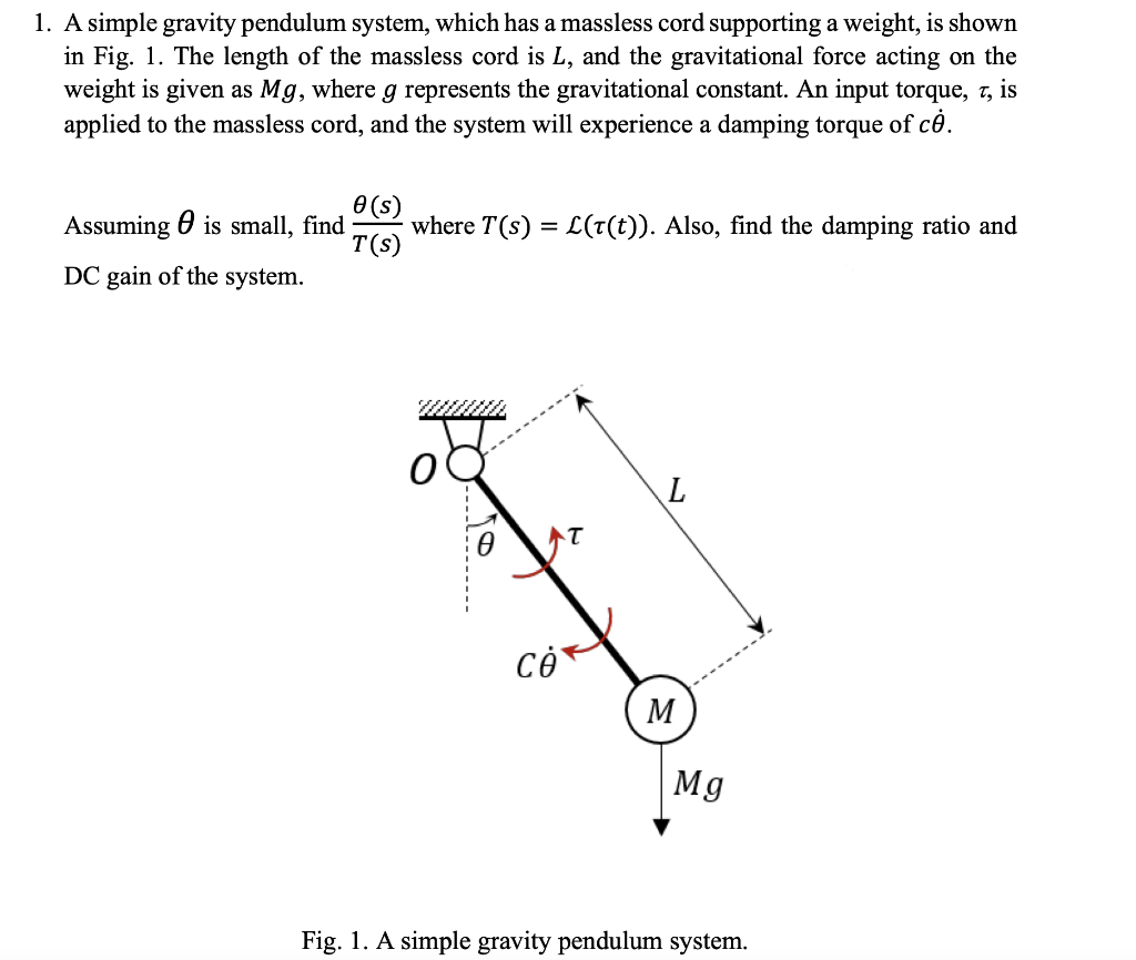 Solved 1. A simple gravity pendulum system, which has a | Chegg.com