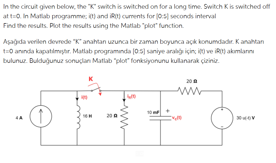 Solved In the circuit given below, the "K" switch is | Chegg.com