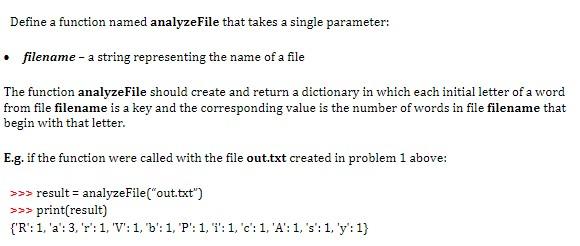 Solved Define a function named analyzeFile that takes a | Chegg.com
