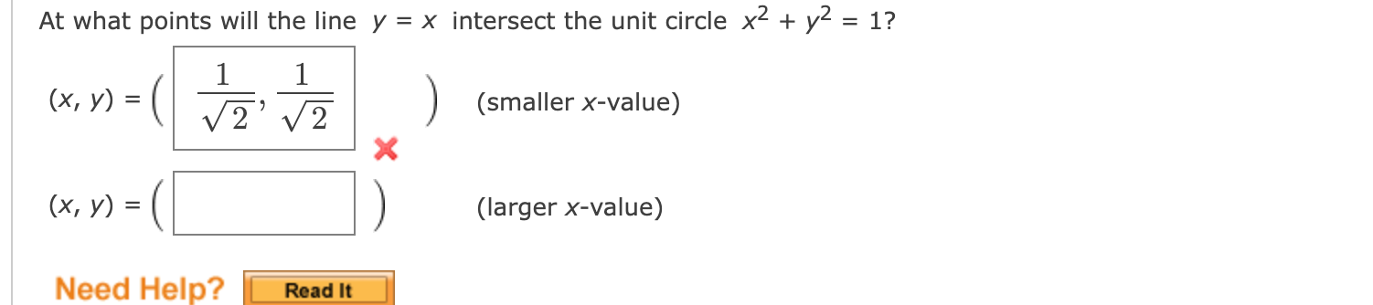 Solved At what points will the line y=x intersect the unit | Chegg.com