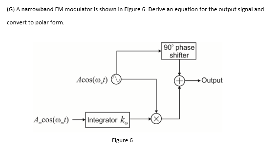 Solved (G) A narrowband FM modulator is shown in Figure 6. | Chegg.com