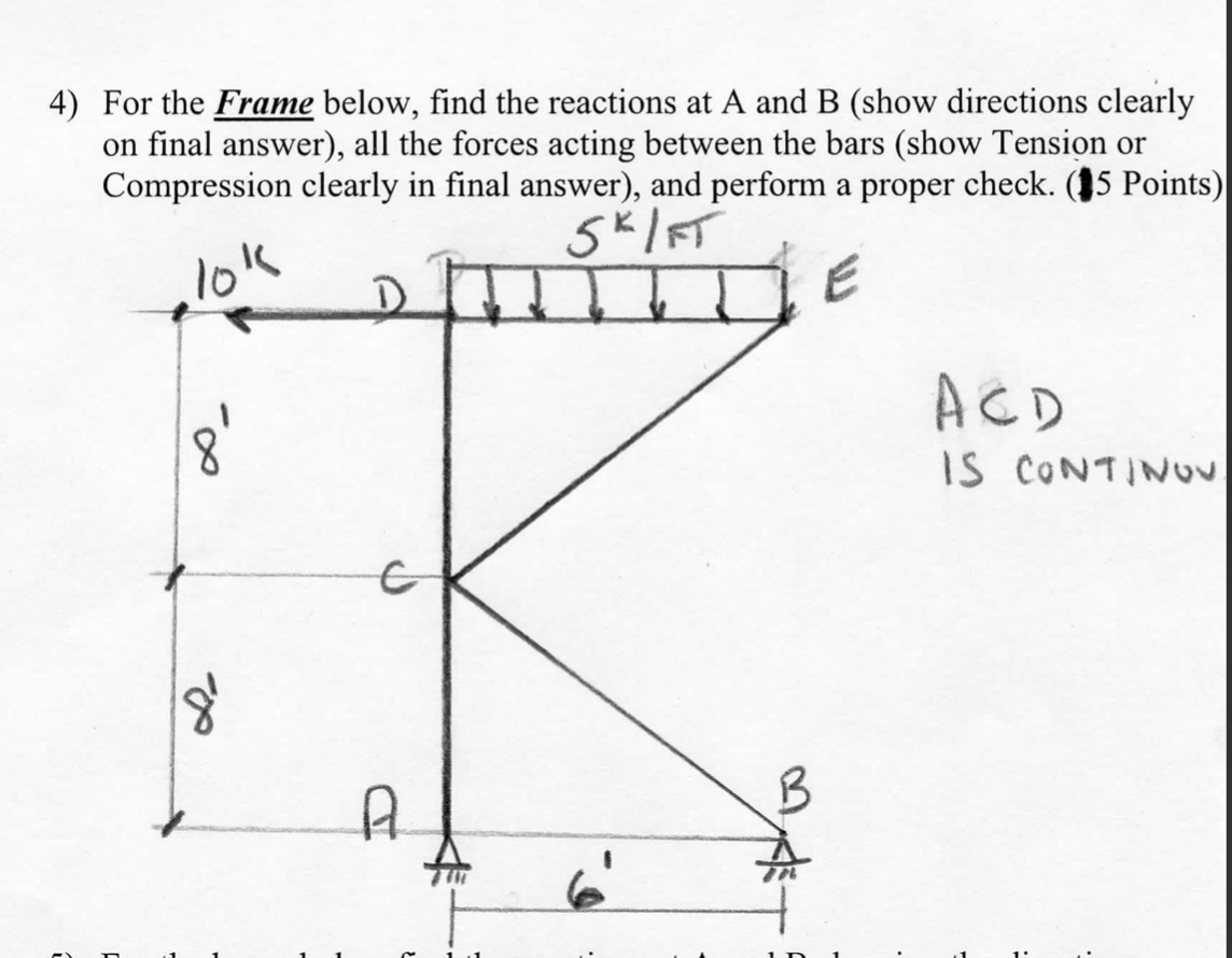 Solved 4) For the Frame below, find the reactions at A and B | Chegg.com