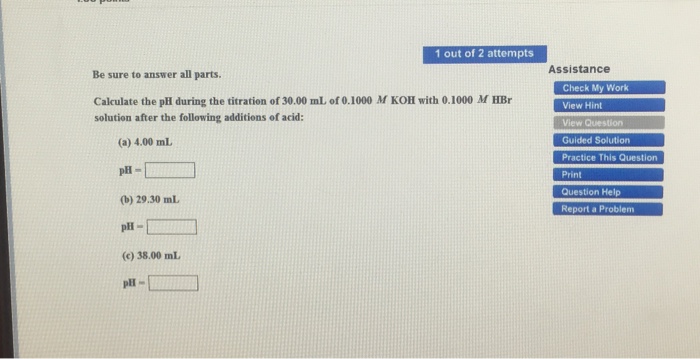 Solved Calculate the pH during the titration of 30.00 mL | Chegg.com
