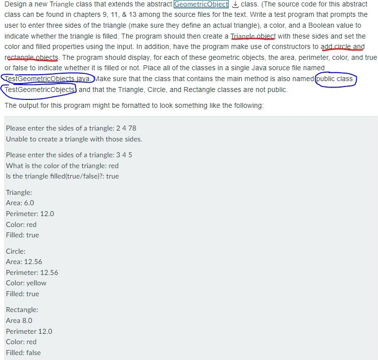 Solved JAVA only Requirement: triangle : input data circle | Chegg.com