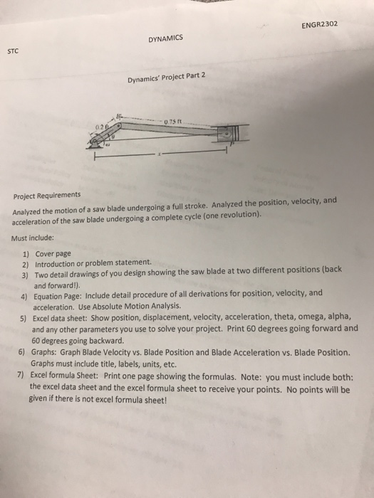 Solved ENGR2302 DYNAMICS STC Dynamics' Project Part 2 0.75 | Chegg.com