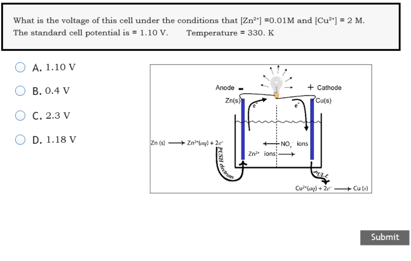 Solved What is the voltage of this cell under the conditions | Chegg.com