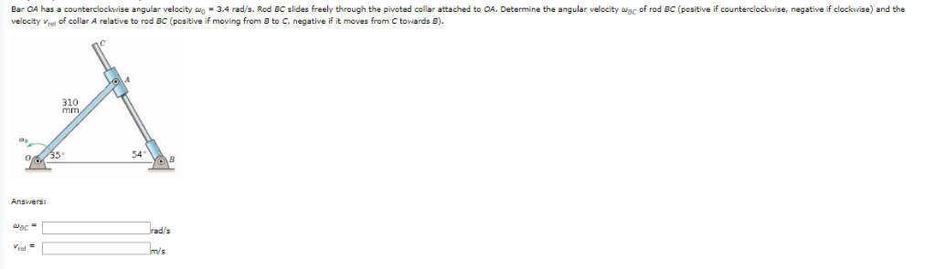 Solved Bar OA has a counterclockwise angular velocity -3.4 | Chegg.com