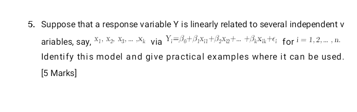 Solved 5. Suppose that a response variable Y is linearly | Chegg.com