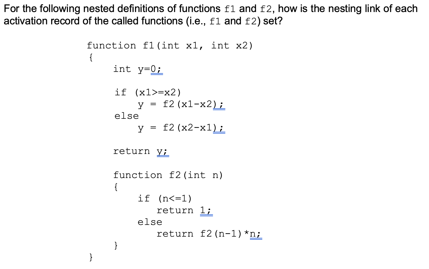 Solved r the following nested definitions of functions f1 | Chegg.com
