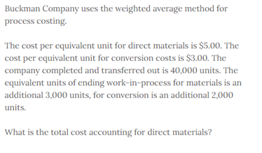 Solved Buckman Company uses the weighted average method for | Chegg.com