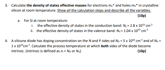 Solved 3. Calculate the density of states effective masses | Chegg.com