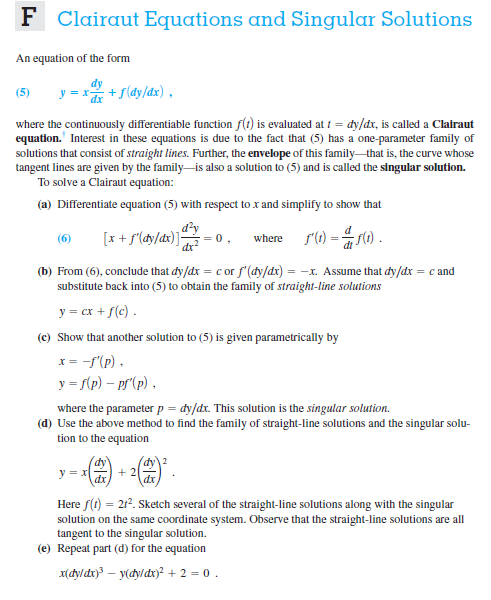 Solved F Clairaut Equations and Singular Solutions An | Chegg.com