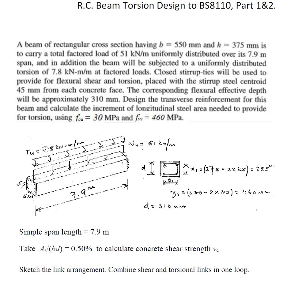 R.C. Beam Torsion Design to BS8110, Part 1&2. A beam | Chegg.com