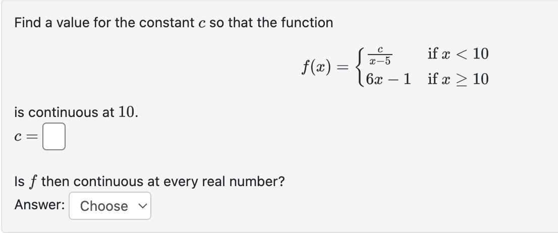 Solved Find a value for the constant c ﻿so that the | Chegg.com
