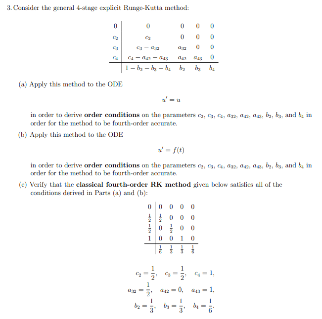3. Consider the general 4-stage explicit Runge-Kutta | Chegg.com