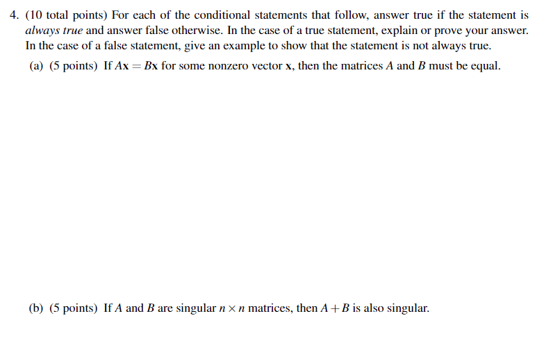 Solved 4. (10 total points) For each of the conditional | Chegg.com