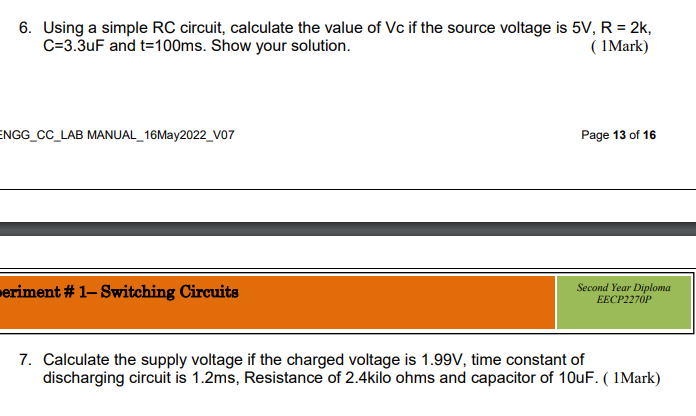 Solved 6. Using a simple RC circuit, calculate the value of | Chegg.com