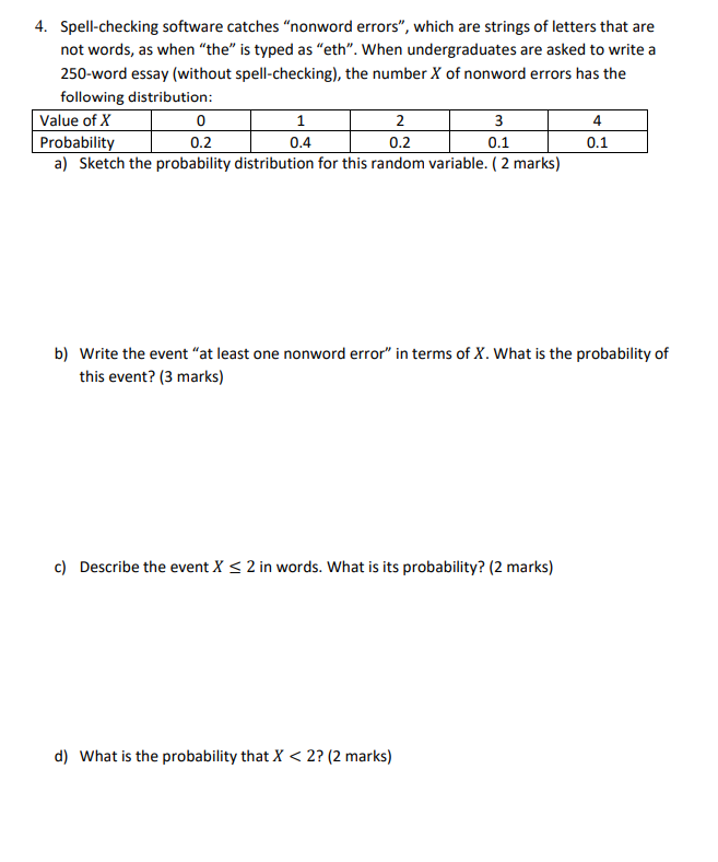 Solved 4. Spell-checking software catches "nonword errors", | Chegg.com
