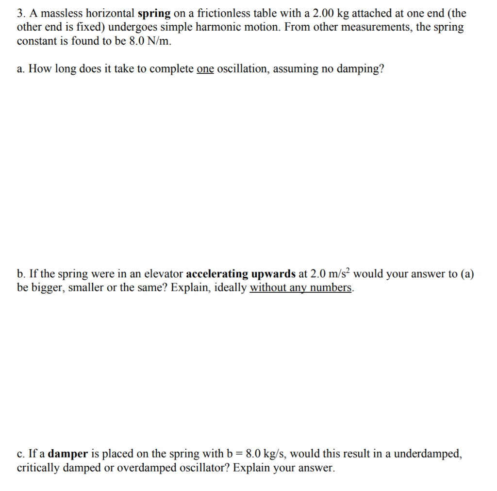 Solved 3. A massless horizontal spring on a frictionless | Chegg.com