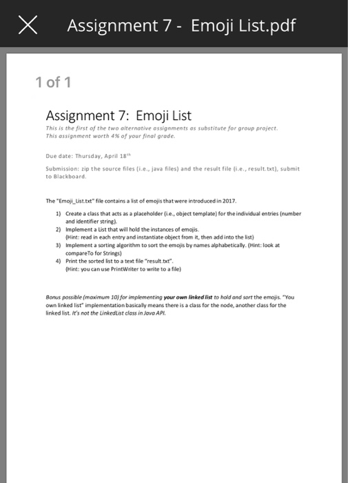 Solved X Assignment 7- Emoji List.pdf 1 of 1 Assignment 7: | Chegg.com