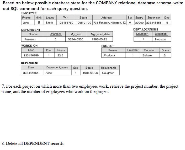 Solved Based on below possible database state for the | Chegg.com