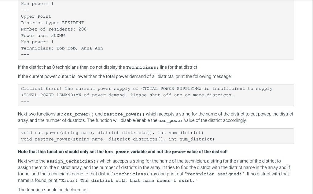 Solved Write a program that manages the power grid for a | Chegg.com
