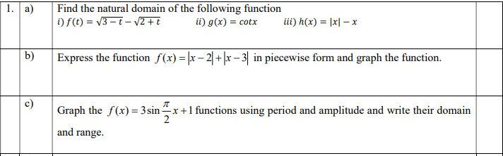 Solved 1. a) Find the natural domain of the following | Chegg.com