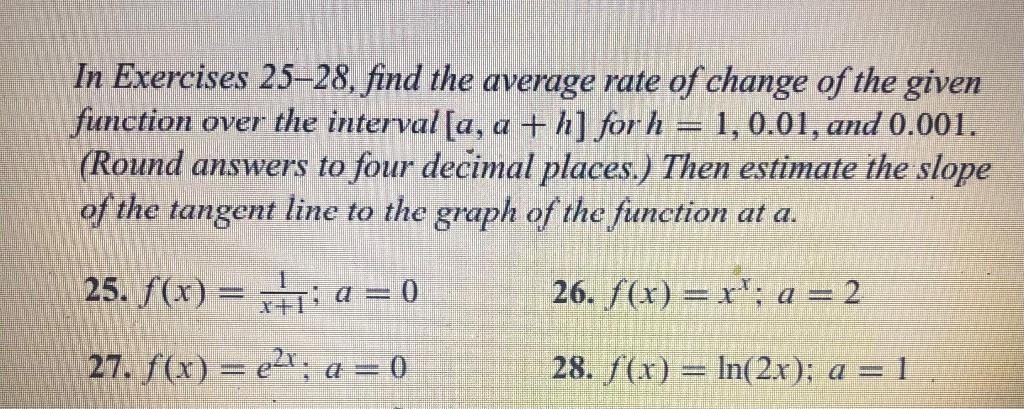 Solved In Exercises 25–28, find the average rate of change | Chegg.com