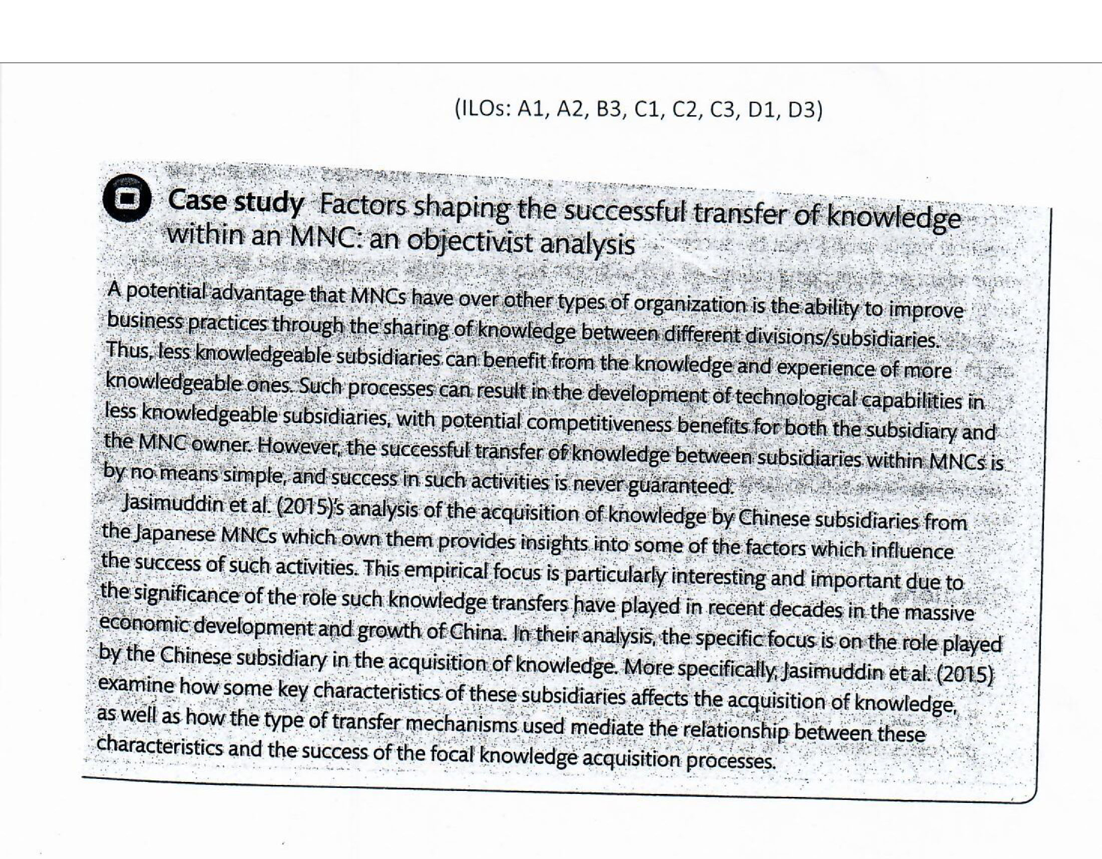 Solved Case study Factors shaping the successful transfer of | Chegg.com