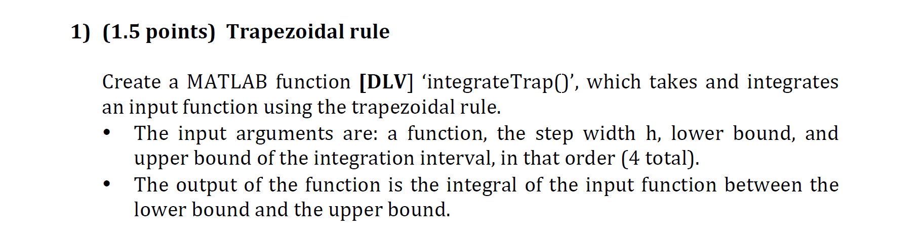 Solved 1) (1.5 points) Trapezoidal rule Create a MATLAB | Chegg.com
