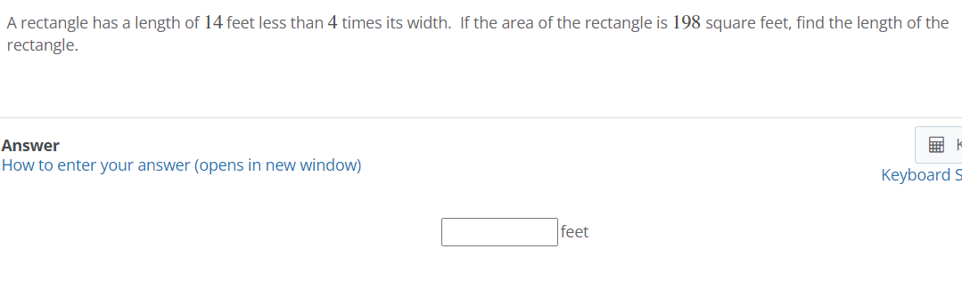 Solved A rectangle has a length of 14 feet less than 4 times | Chegg.com