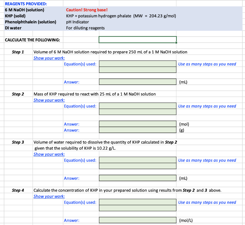 Solved REAGENTS PROVIDED: 6 M NaOH (solution) KHP (solid) | Chegg.com