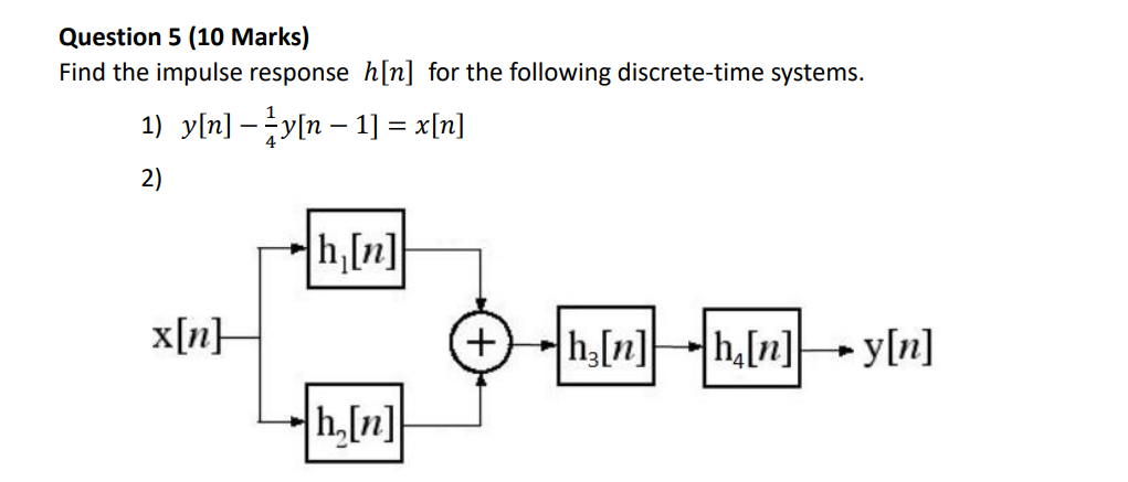Solved Question 5 (10 Marks) Find the impulse response h[n] | Chegg.com