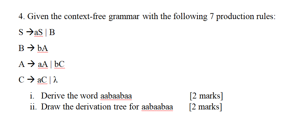 Solved 4. Given the context-free grammar with the following | Chegg.com