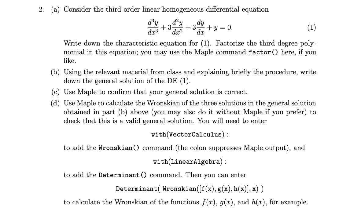 Solved d2 Y 2. (a) Consider the third order linear | Chegg.com