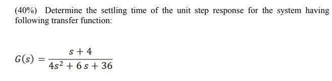 Solved (40%) Determine the settling time of the unit step | Chegg.com