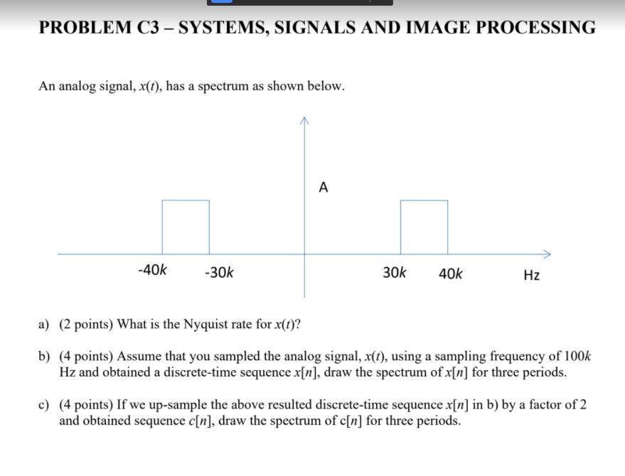 Solved PROBLEM C3 - SYSTEMS, SIGNALS AND IMAGE PROCESSING An | Chegg.com