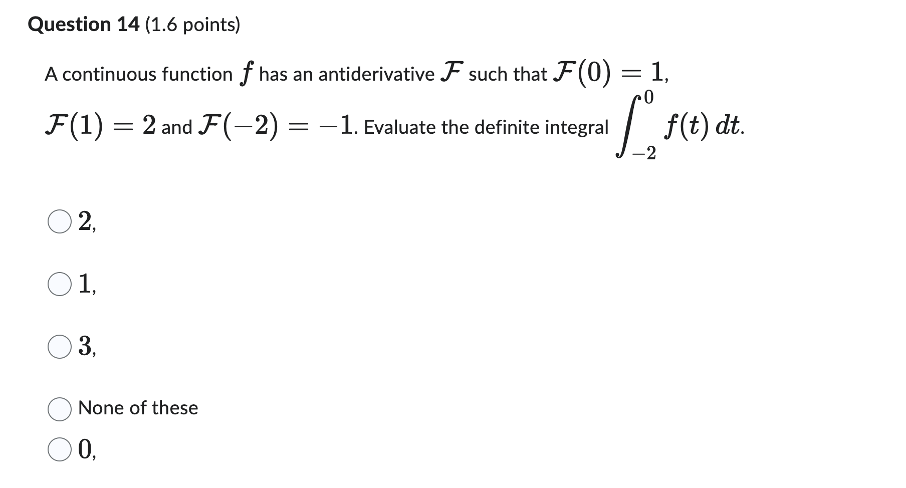 Solved A continuous function f has an antiderivative F such | Chegg.com