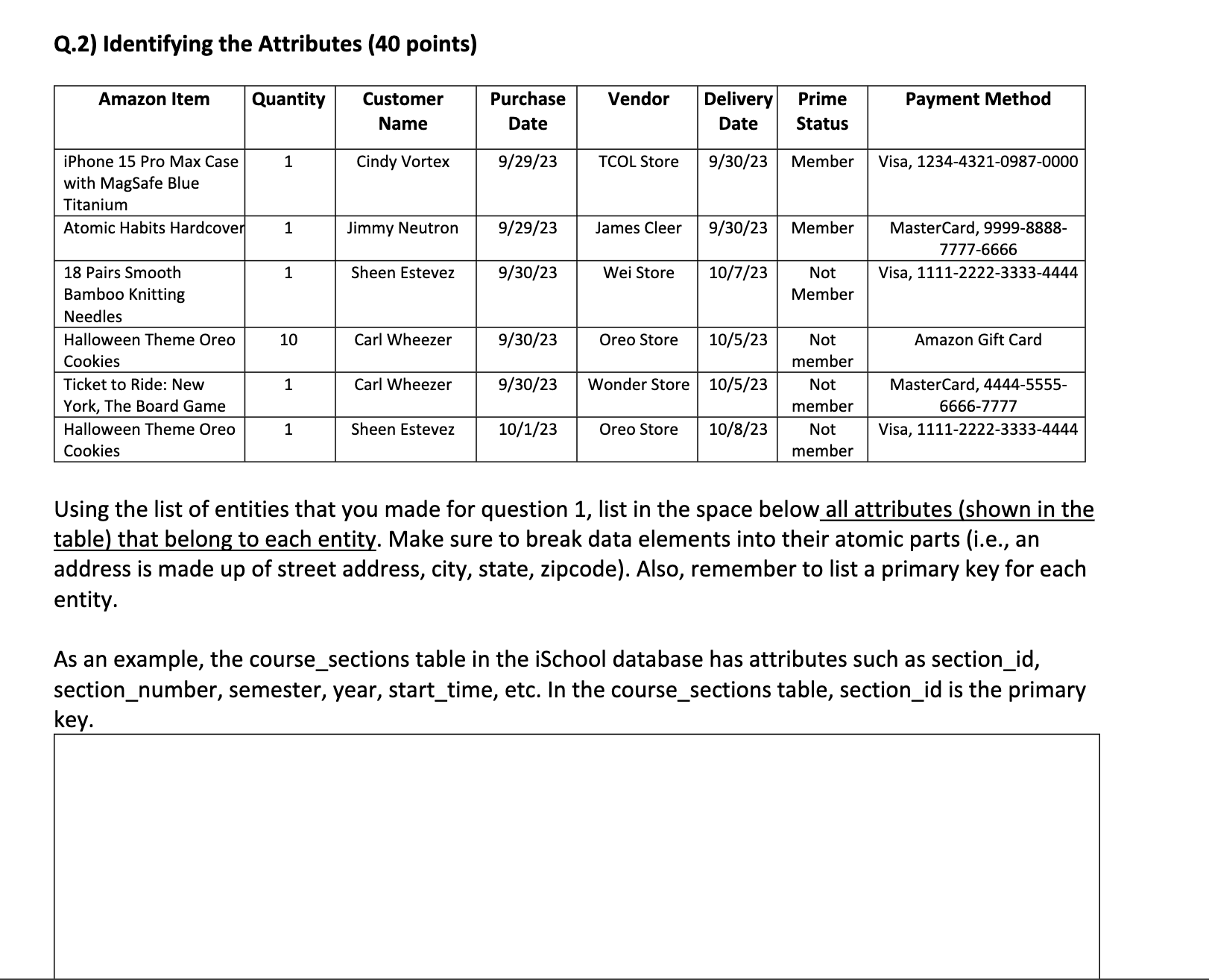 Solved Q.1) Identifying the Entities (40 points) A small | Chegg.com
