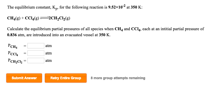 Solved The equilibrium constant, Kp for the following | Chegg.com