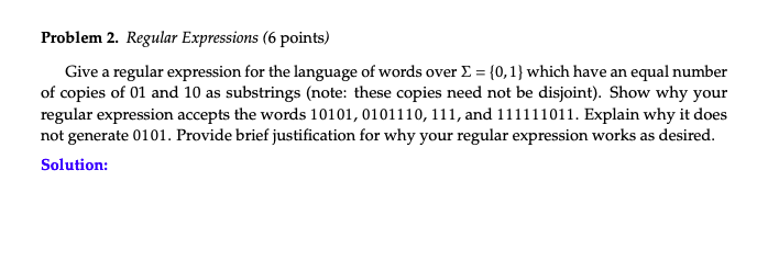 Solved Problem 2. Regular Expressions (6 points) Give a | Chegg.com