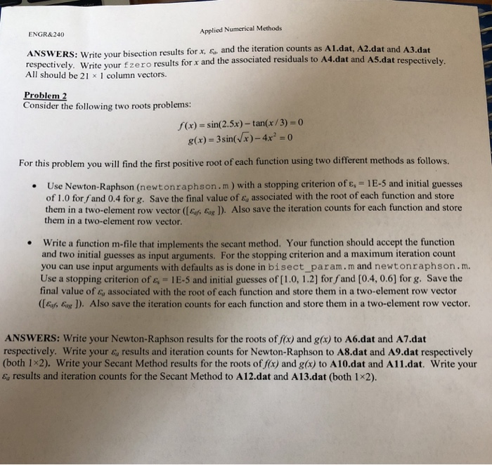 Solved Applied Numerical Methods ENGR&240 ANSWERS: Write | Chegg.com