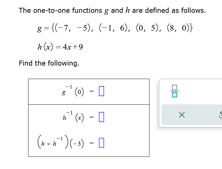 Solved The one-to-one functions g and h are defined as | Chegg.com